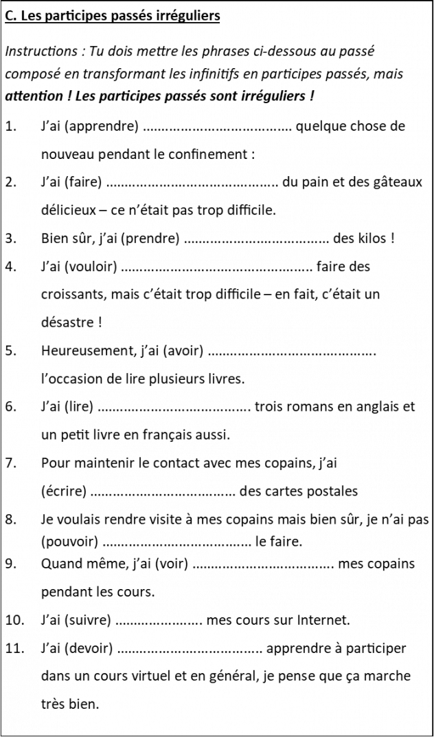 Révision des participes passés IRRÉGULIERS – LangLangs